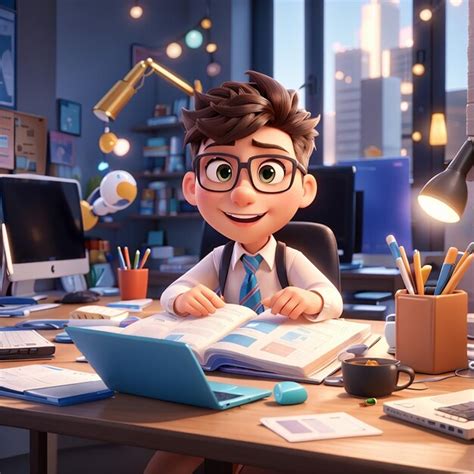 Premium Ai Image 3d Cartoon Character And Computer With Open Pages