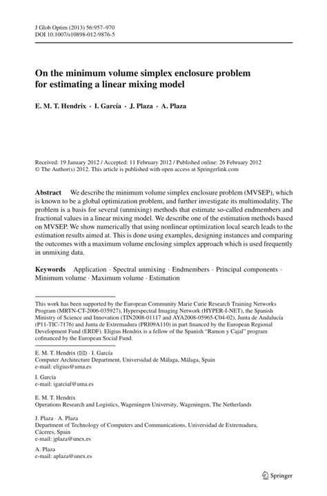 Pdf On The Minimum Volume Simplex Enclosure Problem For Estimating A Linear Mixing Model