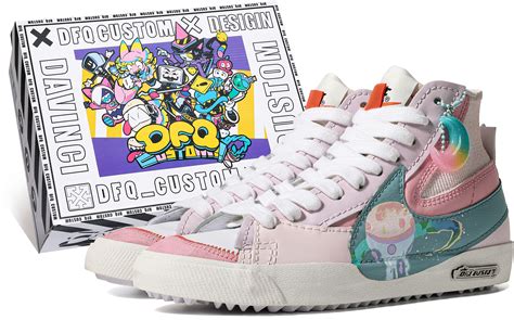 Custom Shoes Nike Blazer Mid 77 Jumbo Star Moon Gradient Pink Green