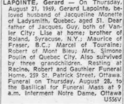 Obituary For Gerard Lapointe ™