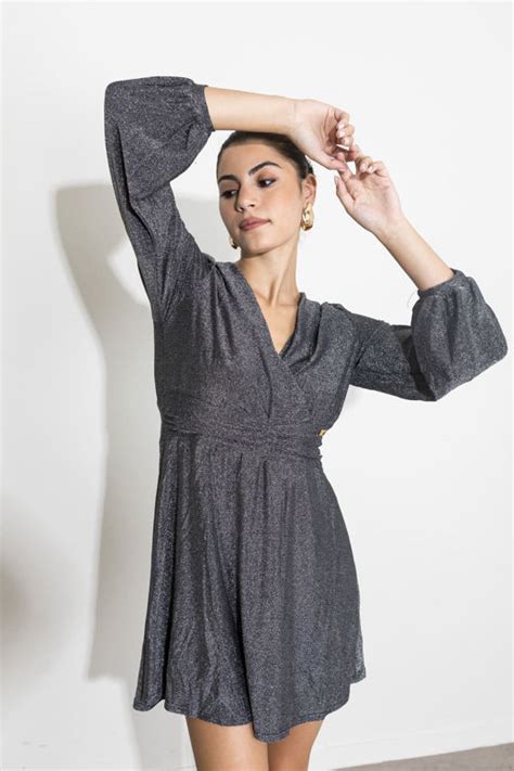 Mini Lurex Dress Silver Womens Clothes Cento Fashion