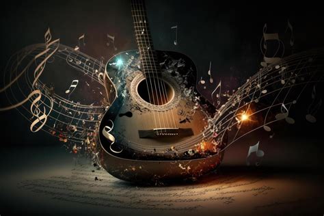 Festive Background With Guitar And Musical Notes Illustration 21995284