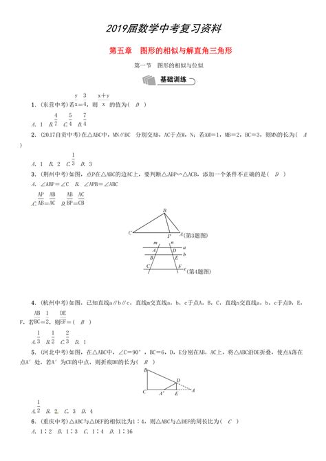 河北省中考数学总复习 第5章图形的相似与解直角三角形第1节图形的相似与位似精练试题