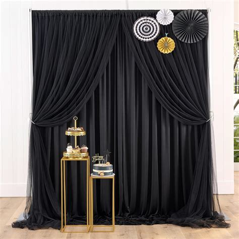 10x20 Ft Black Tulle Backdrop Curtain Panels Dual Layer