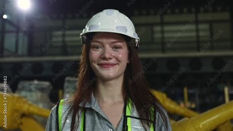 Portrait Beautiful Caucasian Female Electronics Engineer Wearing Hat