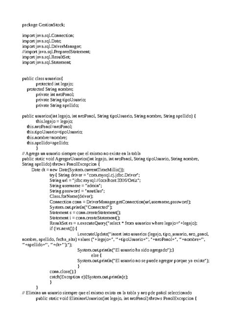 Usuarios Class Of Proyect Package Gestionstock Import Java Sql