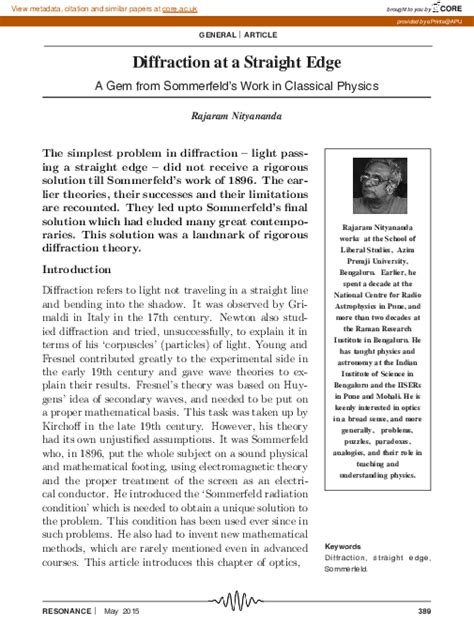 Pdf Diffraction At A Straight Edge