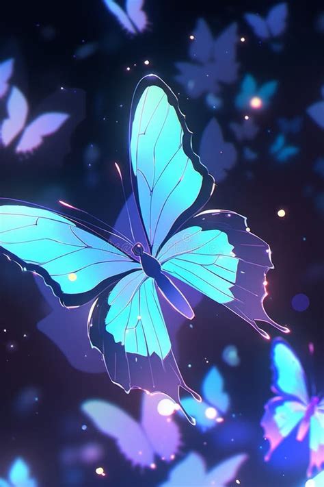 Mariposa Sobre Flores Azules Bajo Cielo Claro En Un Entorno Sereno Foto