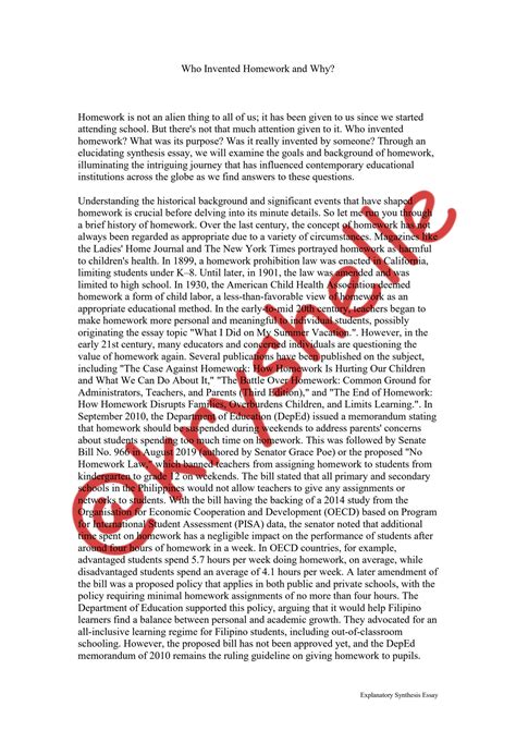 Solution Who Invented Homework And Why Explanatory Synthesis Essay