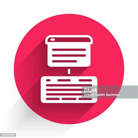 화이트 서버 데이터 긴 그림자 배경으로 격리된 웹 호스팅 아이콘 빨간색 원 버튼입니다 벡터 개념에 대한 스톡 벡터 아트 및 기타