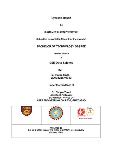 Sample Synopsis Report Pdf Computing Applied Mathematics