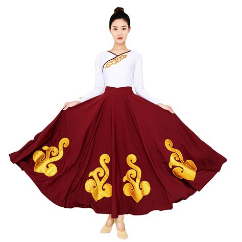 艺考蒙古舞蹈服装女成人民族表演服蒙古藏族练习半身大摆裙广场舞 虎窝淘