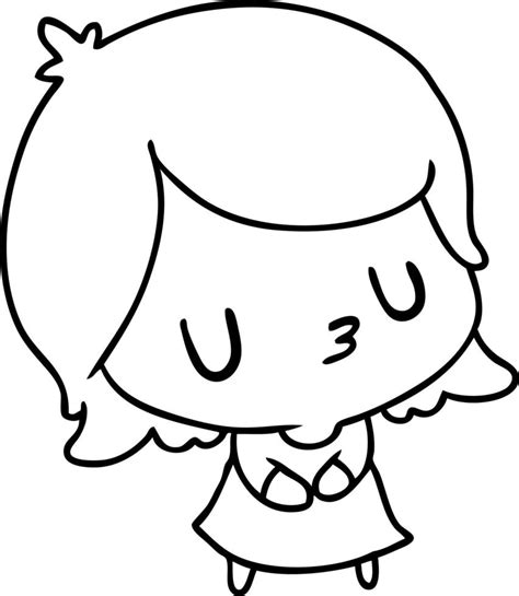 Line Drawing Of A Cute Kawaii Girl 10475283 Vector Art At Vecteezy