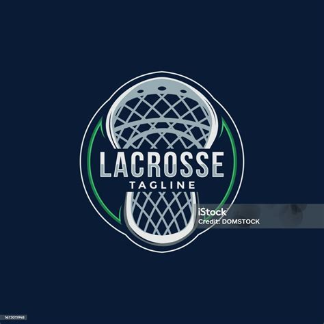 엠블럼 씰 배지 라크로스 스포츠 로고와 라크로스 스틱 벡터 아이콘 어두운 배경 라크로스에 대한 스톡 벡터 아트 및 기타 이미지
