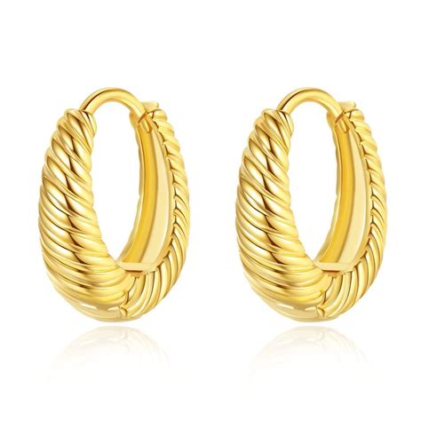 Anten Pink Chunky Gold Huggies Hoop Earrings With 925 Sterling Silver