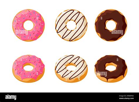 Sweet Colorful Tasty Donut Set Isolated On White Background Glazed