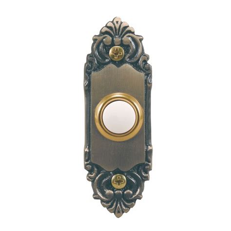 Hampton Bay Wired Lighted Door Bell Push Button Antique Brass The