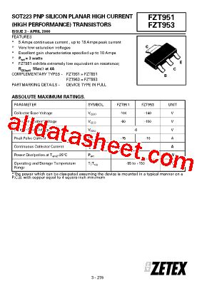 FZT951 Datasheet(PDF) - Zetex Semiconductors