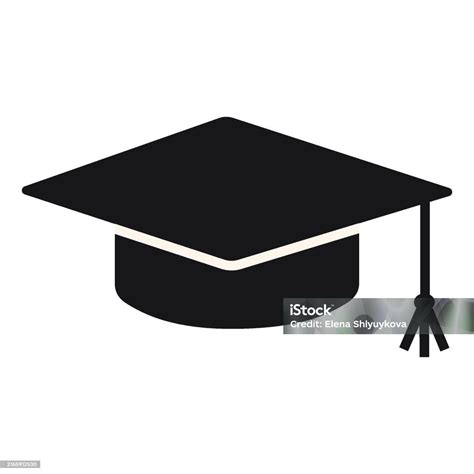 졸업 모자 술이 달린 모자 흰색 배경에 고립 된 벡터 일러스트 레이 션 손으로 그린 평면 디자인 검은색에 대한 스톡 벡터 아트 및 기타 이미지 Istock