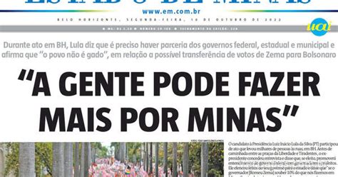 Capa Estado de Minas Edição Segunda 10 de Outubro de 2022