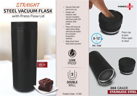 Straight Steel Vacuum Flask With Press Flow Lid City 500 Ml Approx At