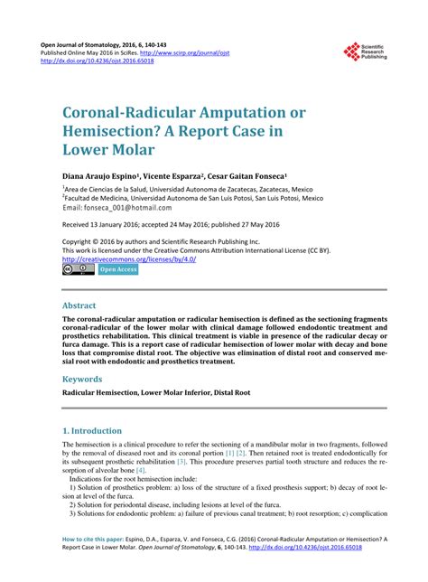 Pdf Coronal Radicular Amputation Or Hemisection A Report Case In