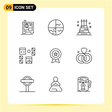 Pack Of 9 Creative Outlines Of Programming Development Cake Develop Holiday Editable Vector