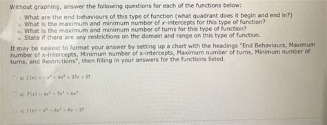Solved Without graphing, answer the following questions for | Chegg.com