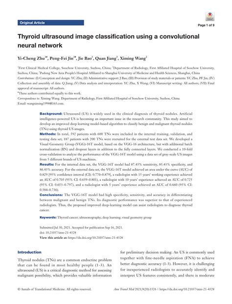 pdf thyroid ultrasound image classification using a convolutional