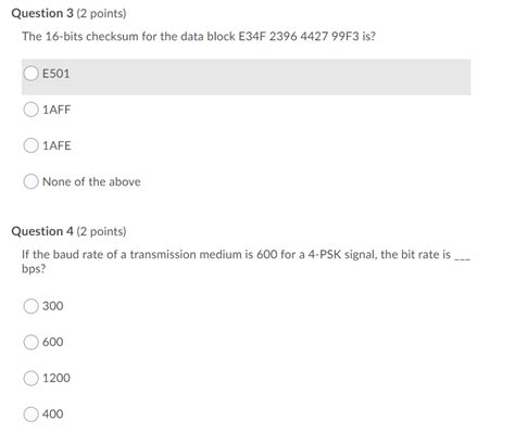 Solved Question 3 2 Points The 16 Bits Checksum For The