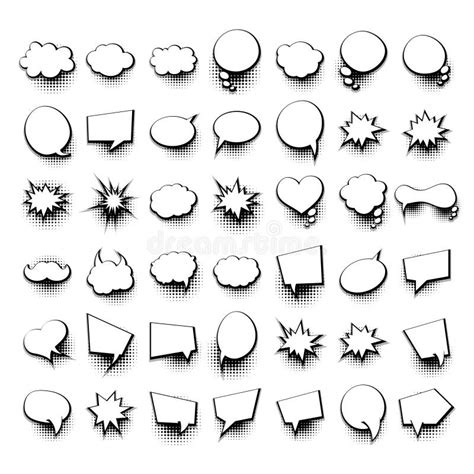 Comic Text Speech Bubble Set Dots Halftone Background Stock Vector