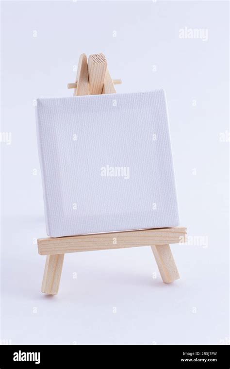 Wooden Easel Miniature With Blank White Square Canvas For Artists And
