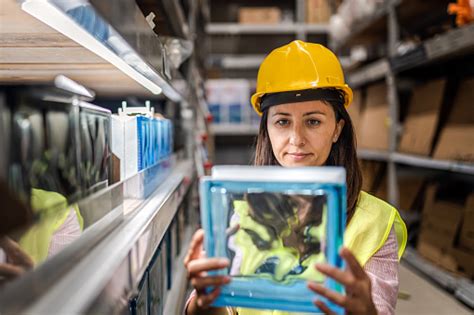 제품을 검사하는 단단한 모자와 안전 조끼를 입은 품질 검사관 감시에 대한 스톡 사진 및 기타 이미지 감시 건설 산업 검사