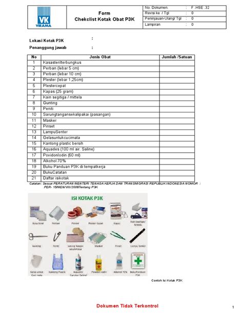 F Hse 32 Checklist Form Kotak P3k Pdf