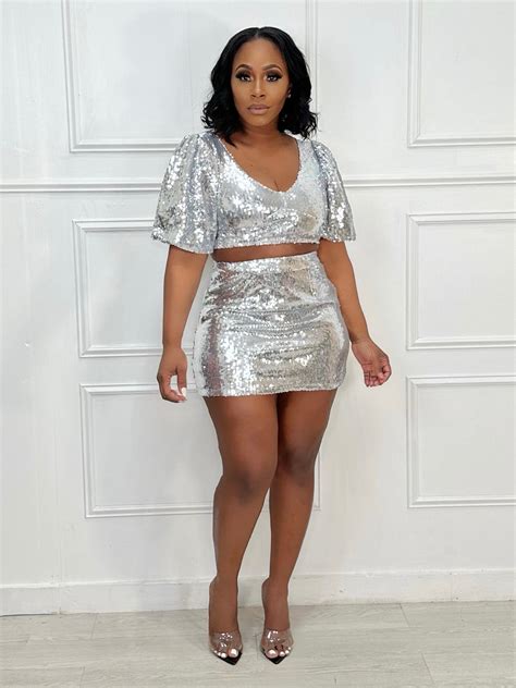 Glitz And Glam Sequin Skirt Set Silver Polkadotz Boutique