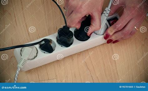 Woman Hands Turn Off Electricity Extension Switch And Unplug Wires Stock Video Video Of Color
