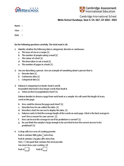 Quiz Ch 6and7 Statistics And Fractions Pdf Sampling Statistics Categorical Variable