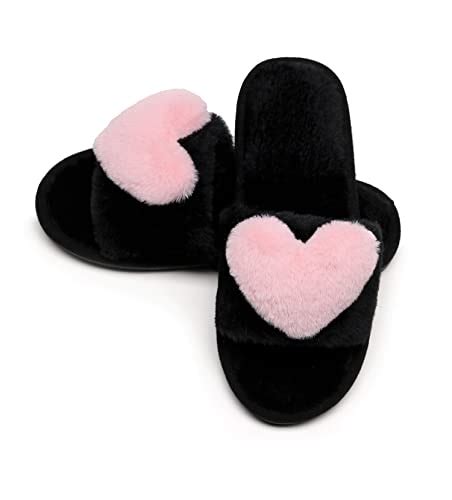Womens Fuzzy Fluffy Furry Fur Slippers Flip Flop Open Toe Cozy House