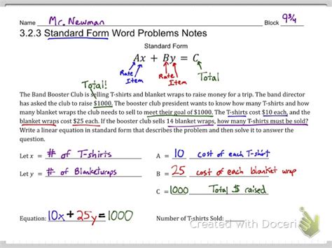 Standard Form Word Problem Notes Worksheets Library