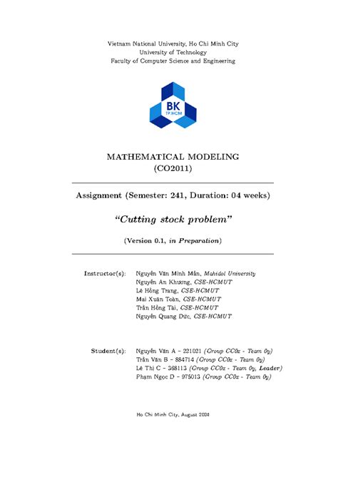 mm241 assignment 2d cut stock problem vietnam national university ho