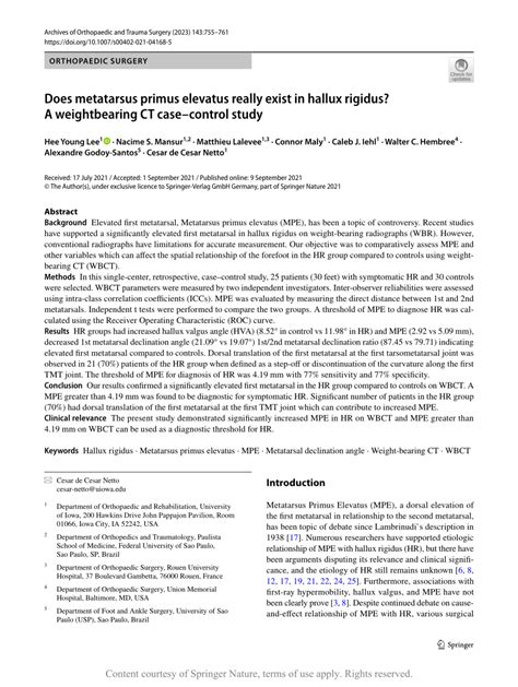 Does Metatarsus Primus Elevatus Really Exist In Hallux Rigidus A