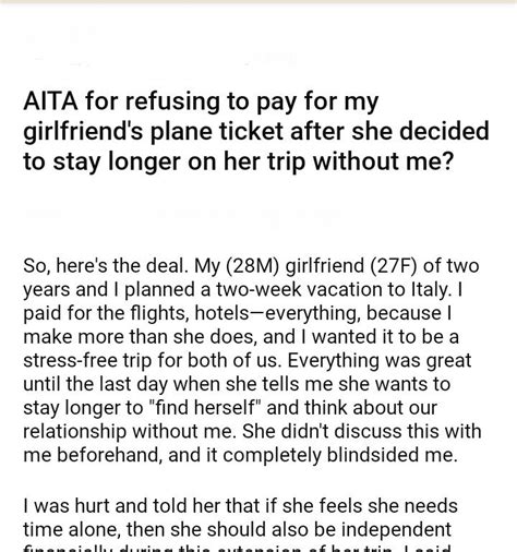 Aita For Refusing To Pay For My Girlfriends Plane Ticket