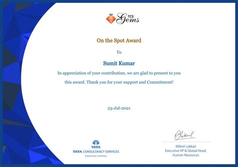 Sumit Kumar Pal On Linkedin Appreciation Award Tcser Tcs