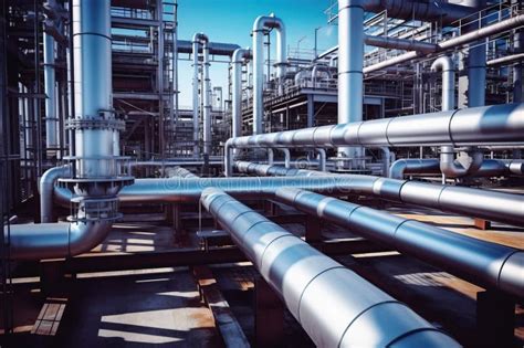 Oil And Gas Processing Plant With Pipeline Fittings Created By Generative Ai Technology Stock