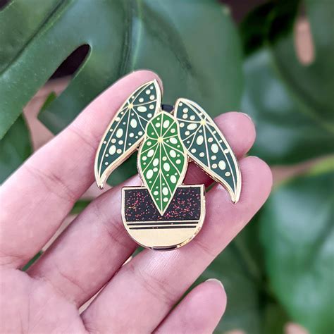 Black Polka Dot Begonia Hard Enamel Pin With Glitter — Amber Leaders