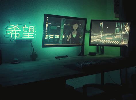 My Cyberpunk Setup So Far Computer Desk Setup Setup Desk Setup