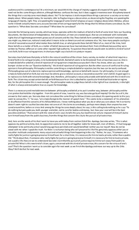 Discussion Of Platos Apology Transcript Pdf