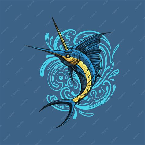 Premium Vector Marlin Fish With Water Ornament Background