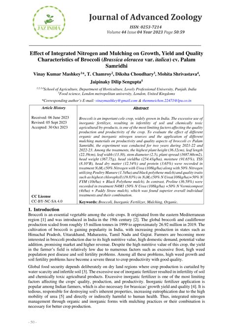 Pdf Effect Of Integrated Nitrogen And Mulching On Growth Yield And Quality Characteristics Of