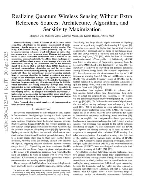 Pdf Realizing Quantum Wireless Sensing Without Extra Reference